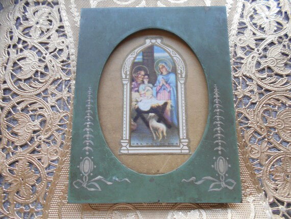Vintage Christmas Holy Card Metal Frame | Etsy