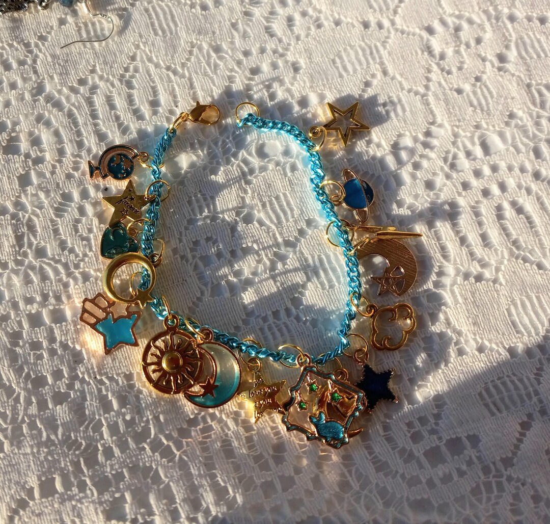 Blue Moon and Stars Charm Bracelet, Celestial Charm Bracelet, - Etsy