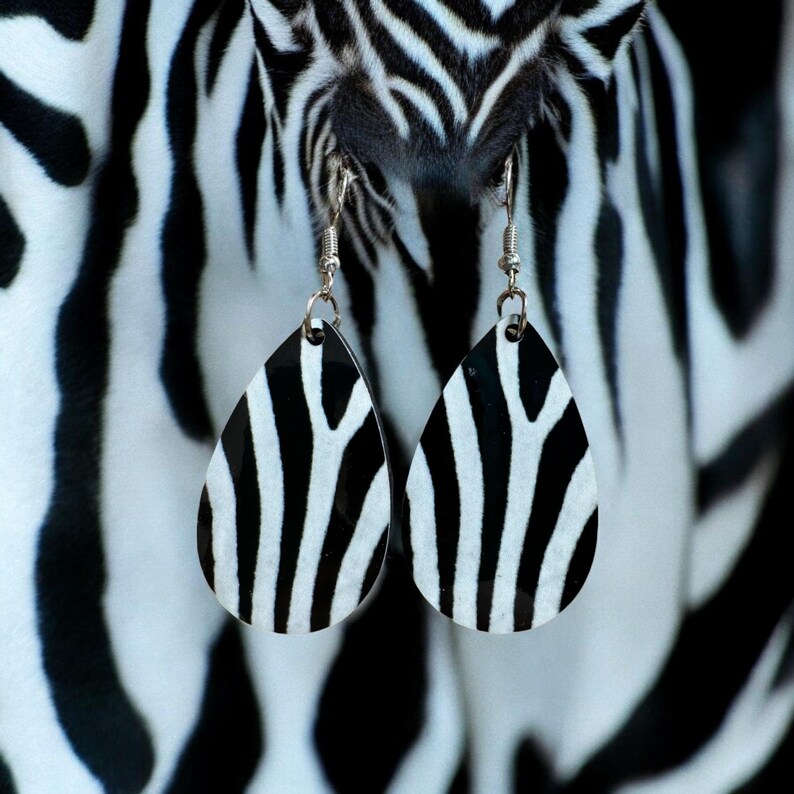 Zebra Print Photo Sublimation Teardrop Dangle Earrings - Etsy