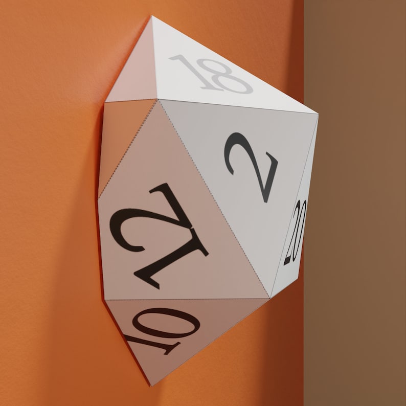 D20 Wall Mount Papercraft Model 3d Craft Template - Size 9 Inches Tall ...