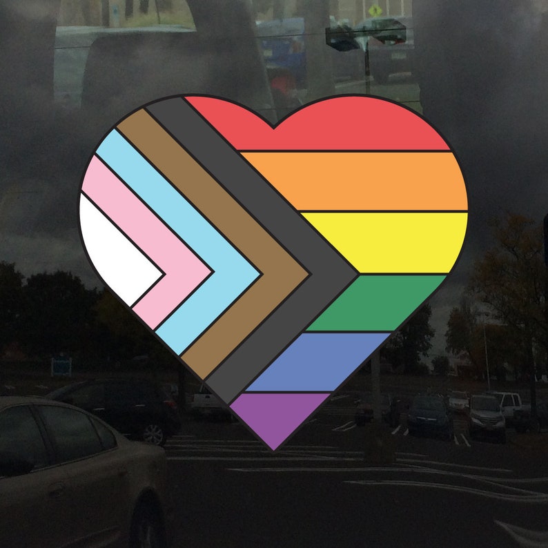 Outlined Heart Progress Pride Flag LGBTQ POC Transgender Flag - Vibrant ...