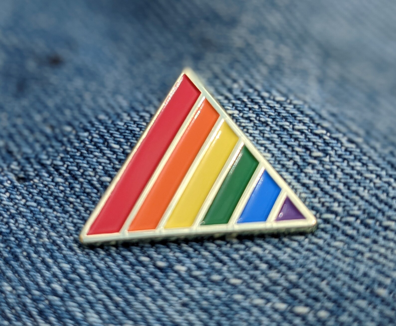 Rainbow Pride Flag Triangle Gold Plated - Enamel Lapel or Fabric Pin - Etsy