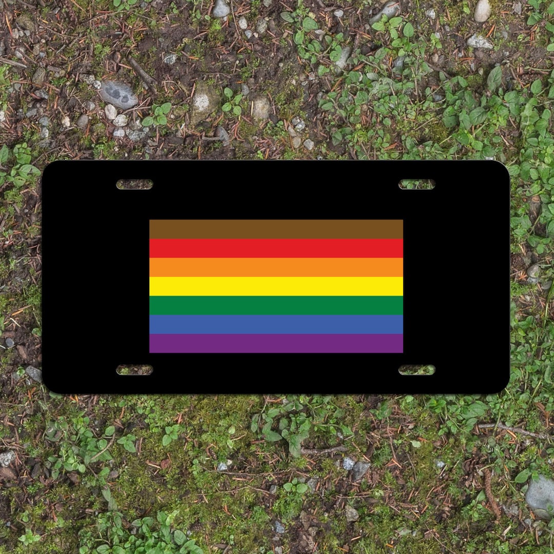 Inclusive Pride Flag LGBTQ Vibrant Color Aluminum License Plate black ...