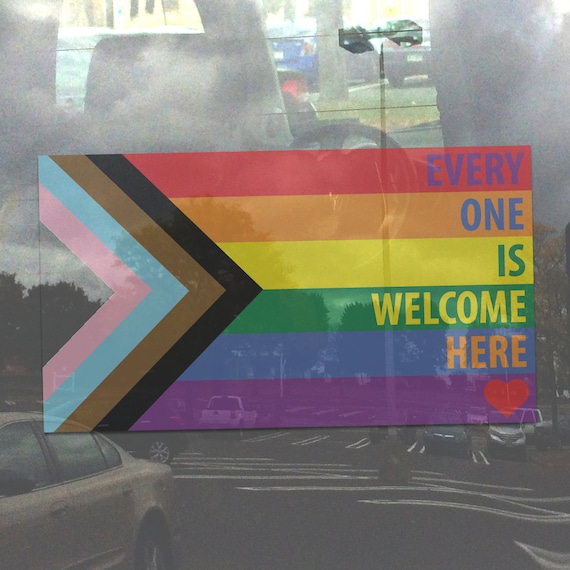 Rainbow Every One is Welcome Here Progress Pride Flag LGBTQ - Etsy