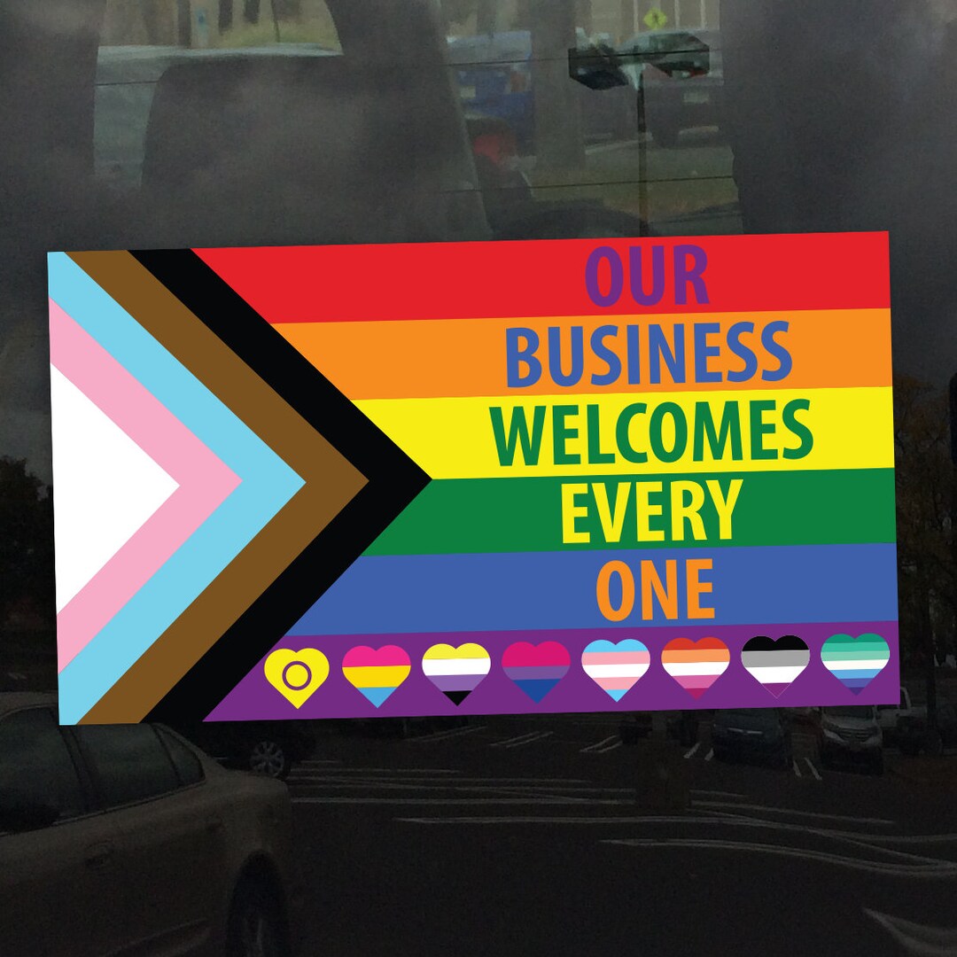 Pride Flag Hearts Our Business Welcomes Everyone Progress Pride Flag ...