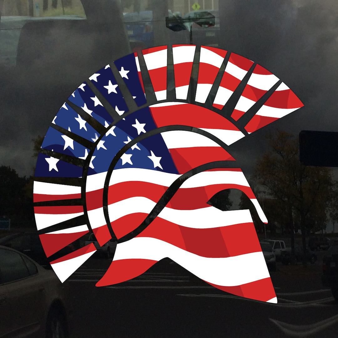 American Flag Spartan Helmet Facing Right- Vinyl Decal for Outdoor Use ...
