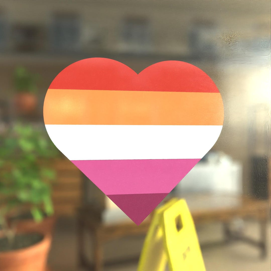 Lesbian Flag Heart 5 Color Flag Art Vibrant Static Cling Window 2233