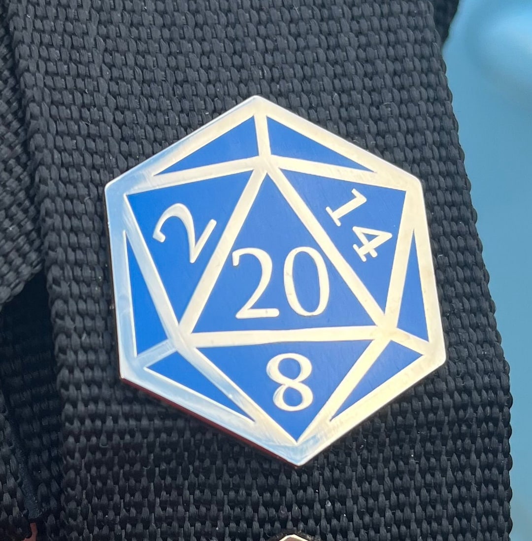 Blue and Silver D20 Dice Enamel Pin – Tabletop RPG Lapel Pin for Gamers ...