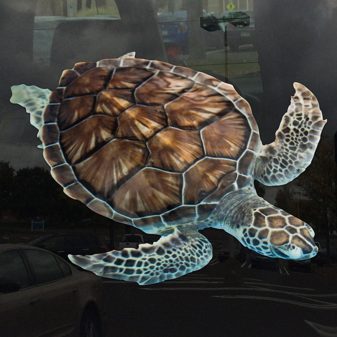 Photo Realistic Swimming Sea Turtle Window Cling - Vibrant Static Cling ...