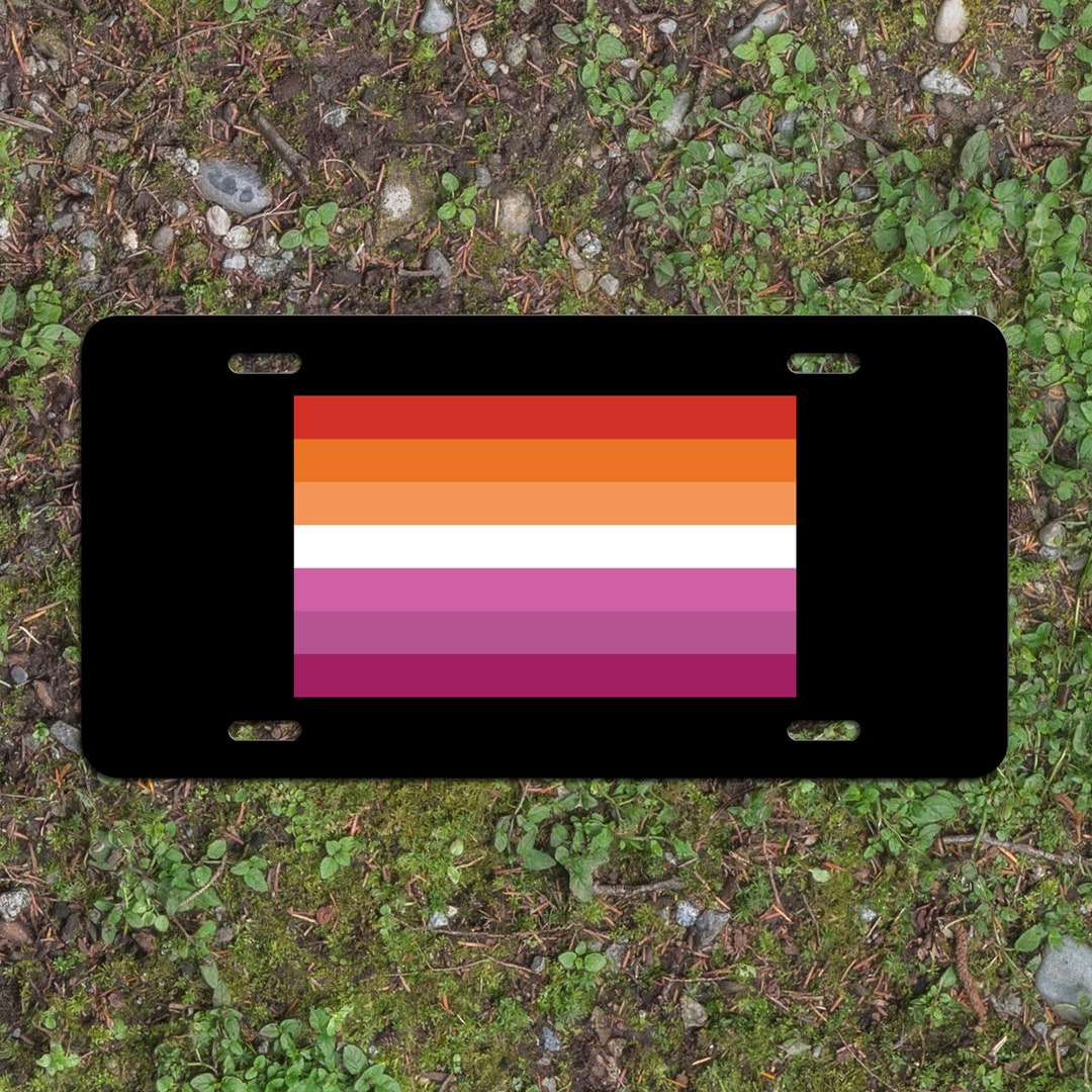 Lesbian Pride Flag LGBTQ Vibrant Color Aluminum License Plate black ...