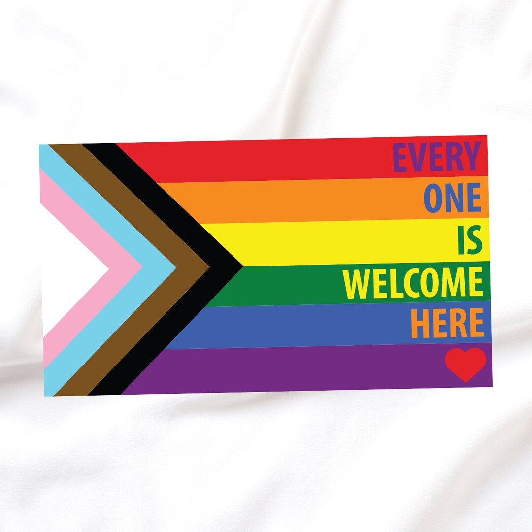 Everyone is Welcome Here Progress Pride Flag LGBTQ Flag - Iron-on Vinyl ...