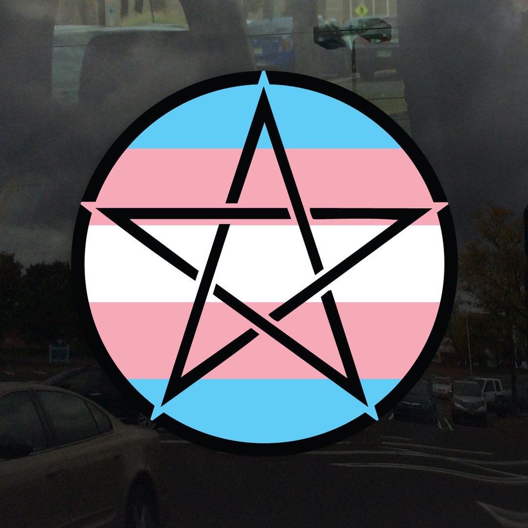 Upright Pentagram Transgender Pride Flag LGBTQ Flag - Vibrant Color Static Cling Window Cling ...