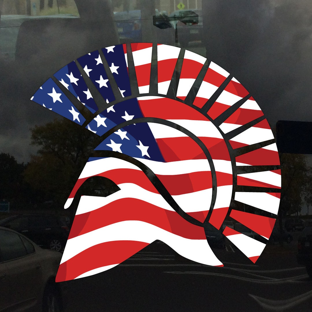 American Flag Spartan Helmet Facing Left - Vinyl Decal for Outdoor Use ...