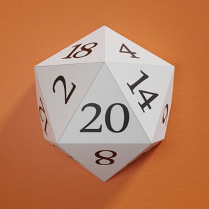 D20 Wall Mount Papercraft Model 3d Craft Template - Size 9 Inches Tall ...