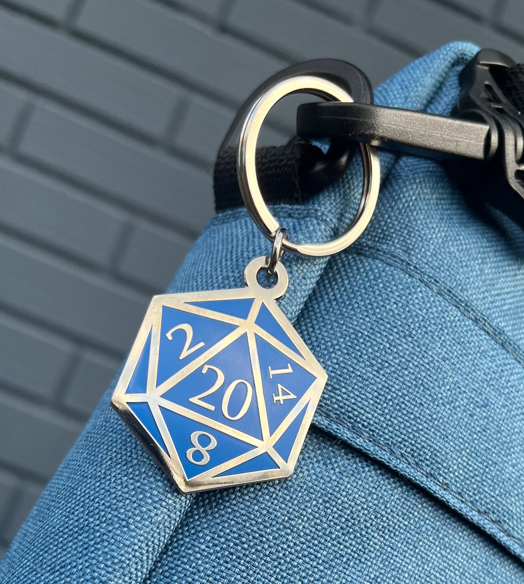 Blue and Silver D20 Dice Dnd Enamel Keychain With Keyring - Etsy