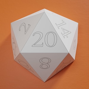 D20 Wall Mount Papercraft Model 3d Craft Template - Size 9 Inches Tall ...