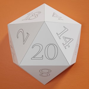D20 Wall Mount Papercraft Model 3d Craft Template - Size 9 Inches Tall ...
