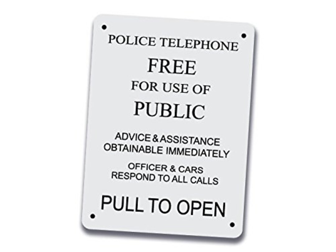 Police Telephone Box Sign - 12 Inch by 9 Inch Aluminum Police Public ...