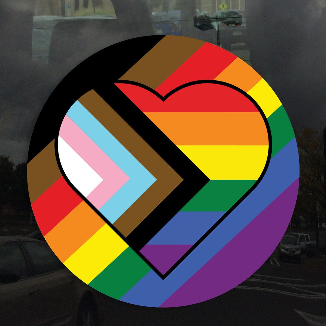 Heart Progress Pride Flag Rainbow Flag Circle - Vibrant Color Vinyl ...