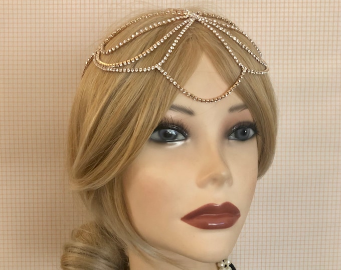 1920s Goldtone Full Rhinestone Drape Headchain Flapper Gatsby 1920's ...