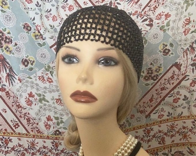 1920s Style FULLY Beaded Black Skull Cap FLAPPER Head Headpiece Gatsby ...