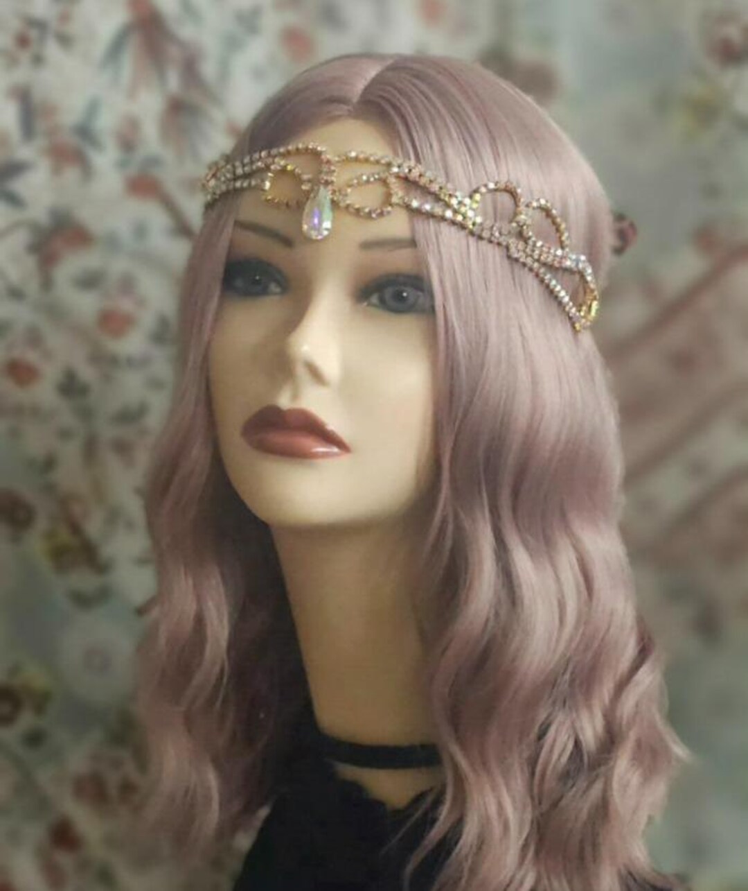 Gold Iridescent Rhinestone FLAPPER Drape Head Skull Headpiece Gatsby ...