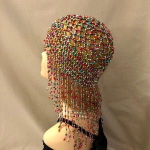 1920s Style FULLY Beaded Multi-color Mardi Gras Fringe FLAPPER Head Cap ...