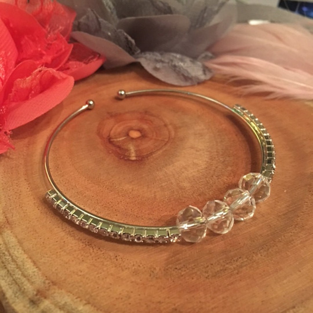 1920s Style Flapper Clear Bead Silver Rhinestone Flapper Bracelet ...