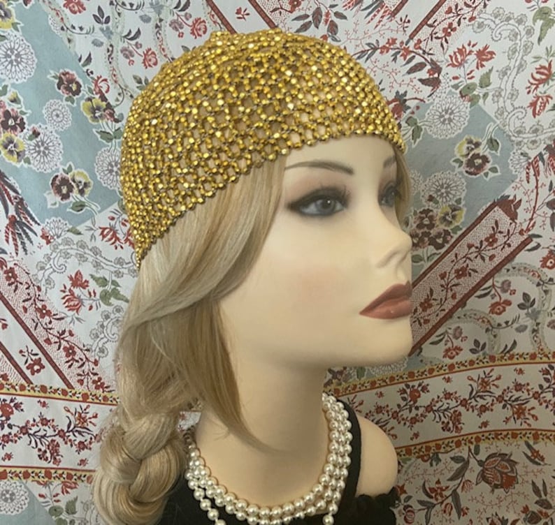 1920s Style FULLY Beaded Gold FLAPPER Head Cap Skull Headpiece | Etsy
