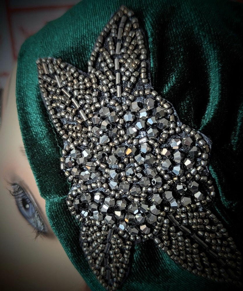 1920's Style Deep Forest Green Cloche Turban Hat Headpiece Hair Jewelry ...