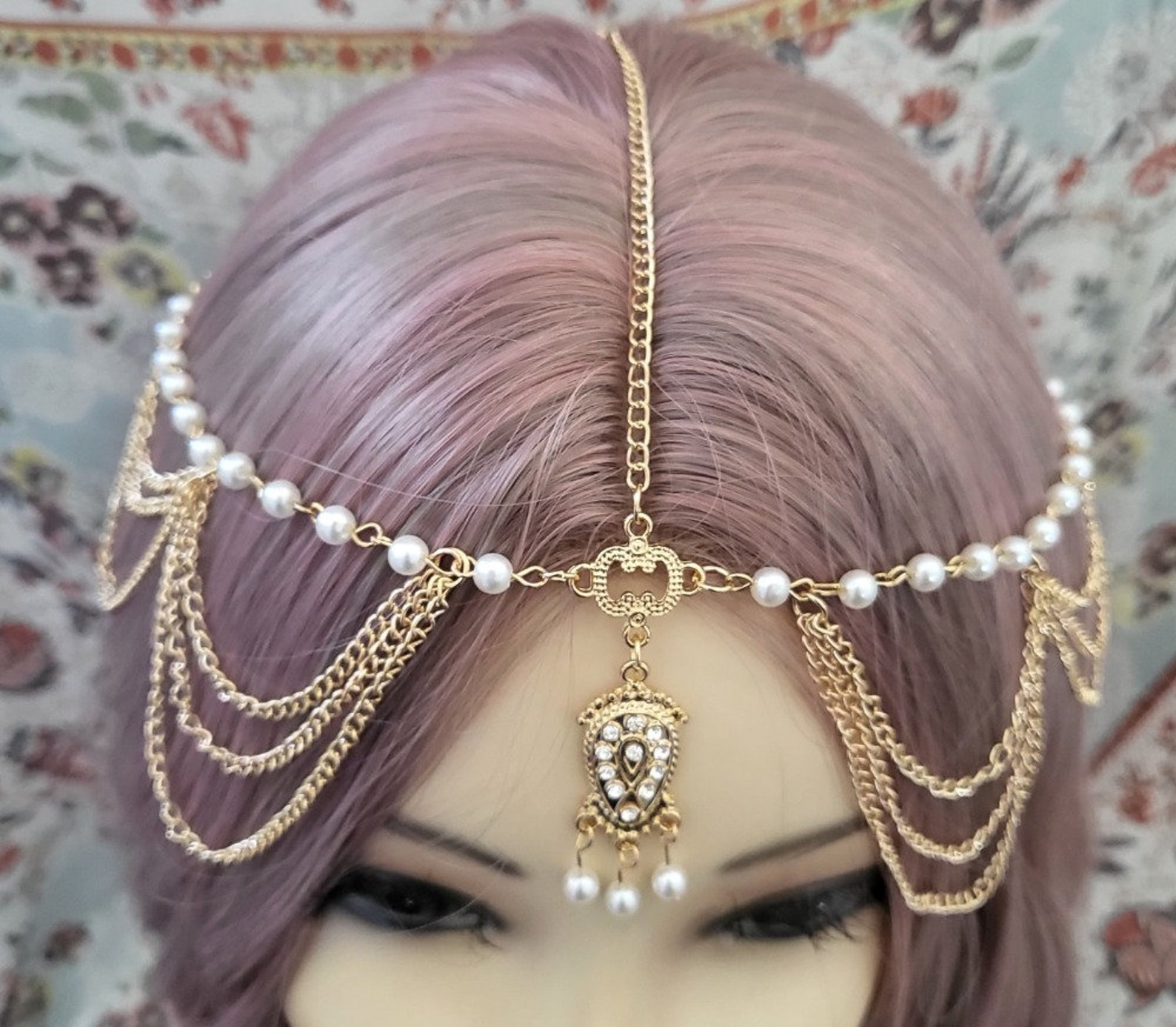 Gold Pearl Motif Tassel Chain Drape 1920's Style Inspired Grecian ...