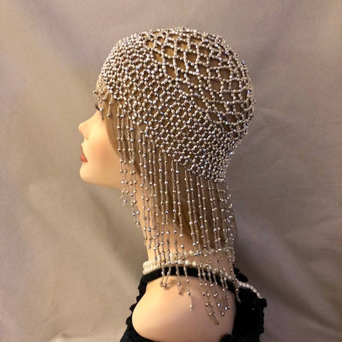 1920s Style FULLY Beaded Silver Fringe FLAPPER Head Cap Skull - Etsy Canada