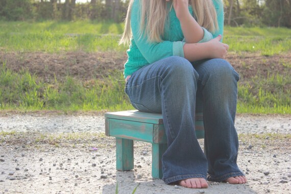 Reclaimed Wood Stool 14x14 Distressed Caribbean Blue | Etsy