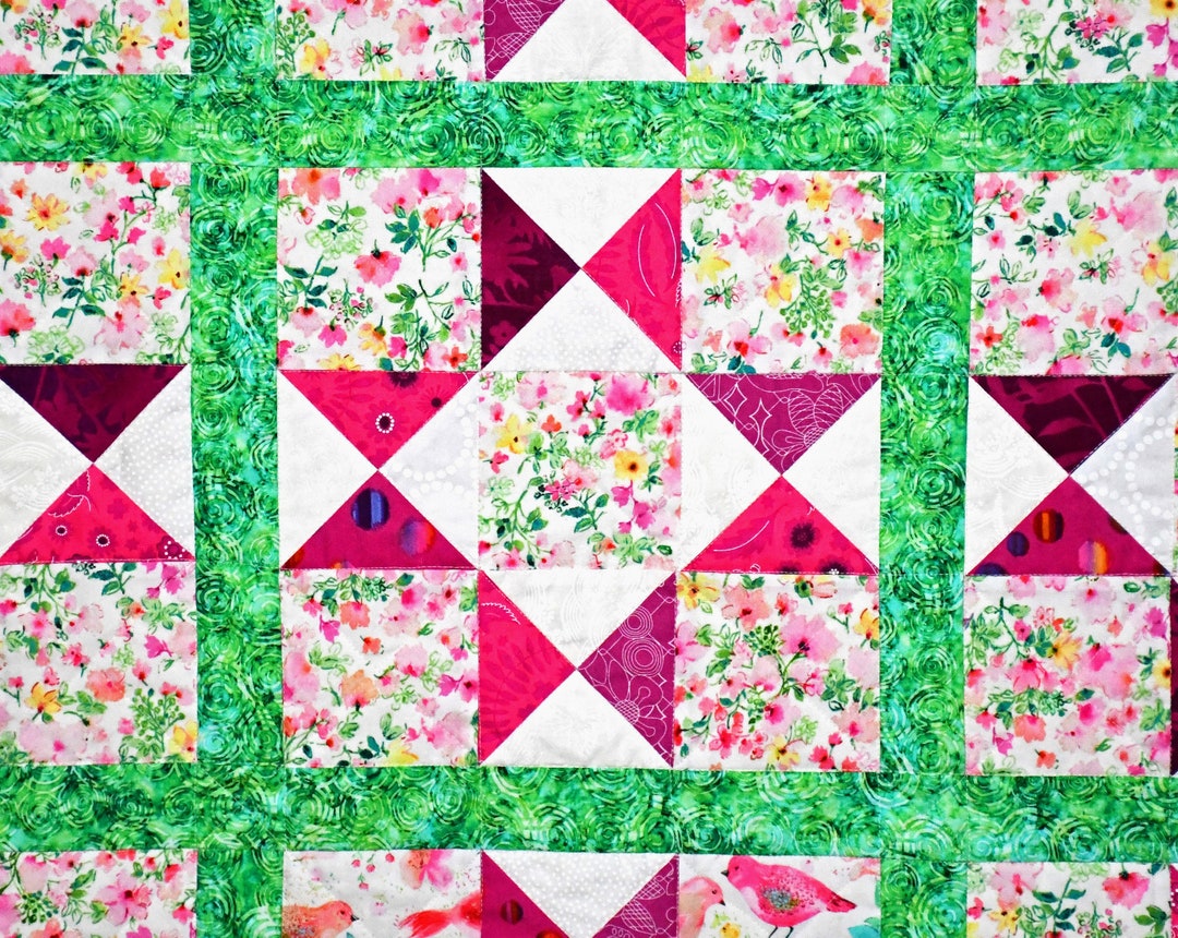 Pink and Green Lap Quilt, Spring Floral Quilt, Feminine Gift 51 X 63 - Etsy