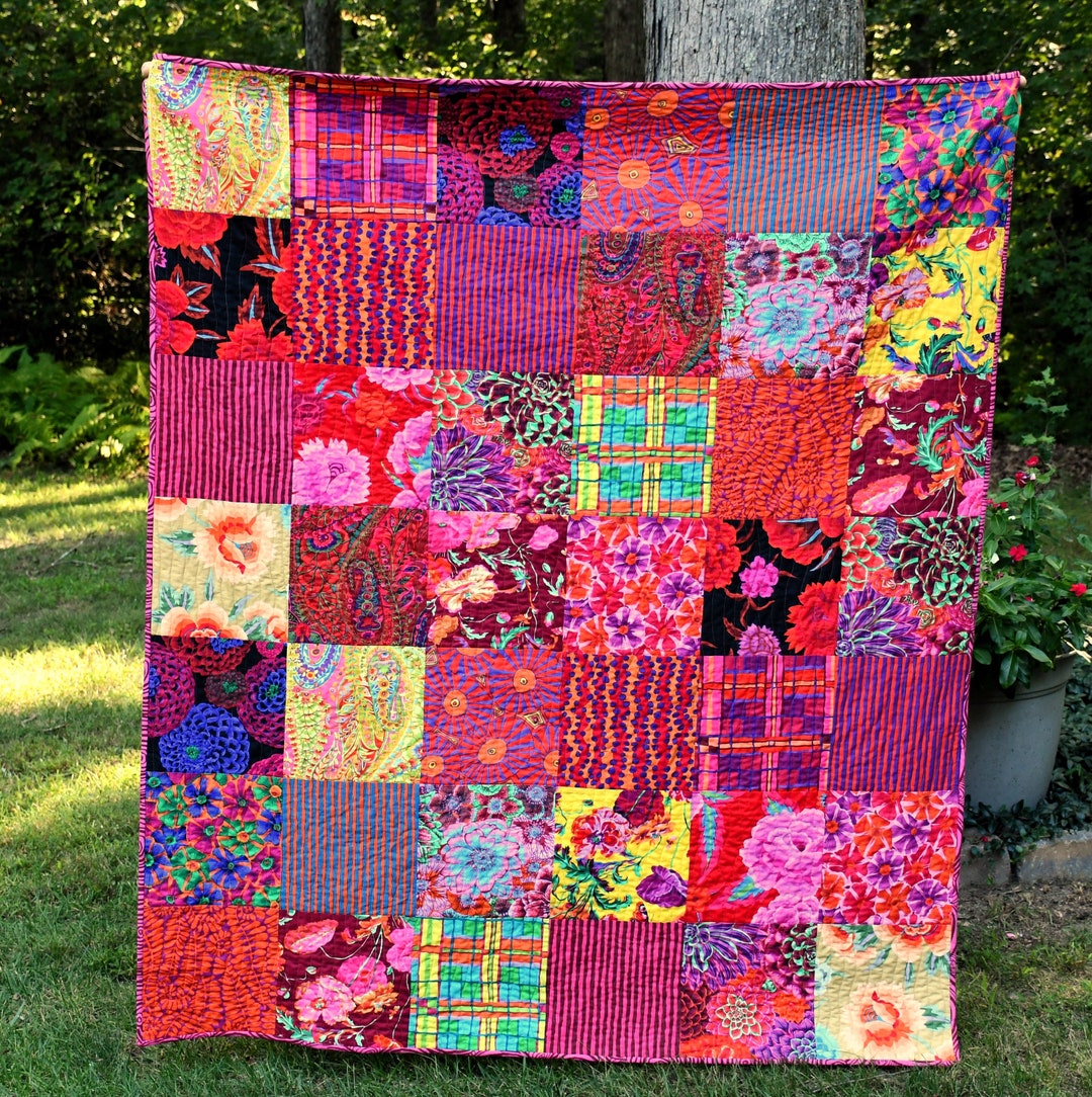 Kaffe Fassett Lap Quilt, Modern Quilt, Large Boho Chic Throw - 55.5" X ...