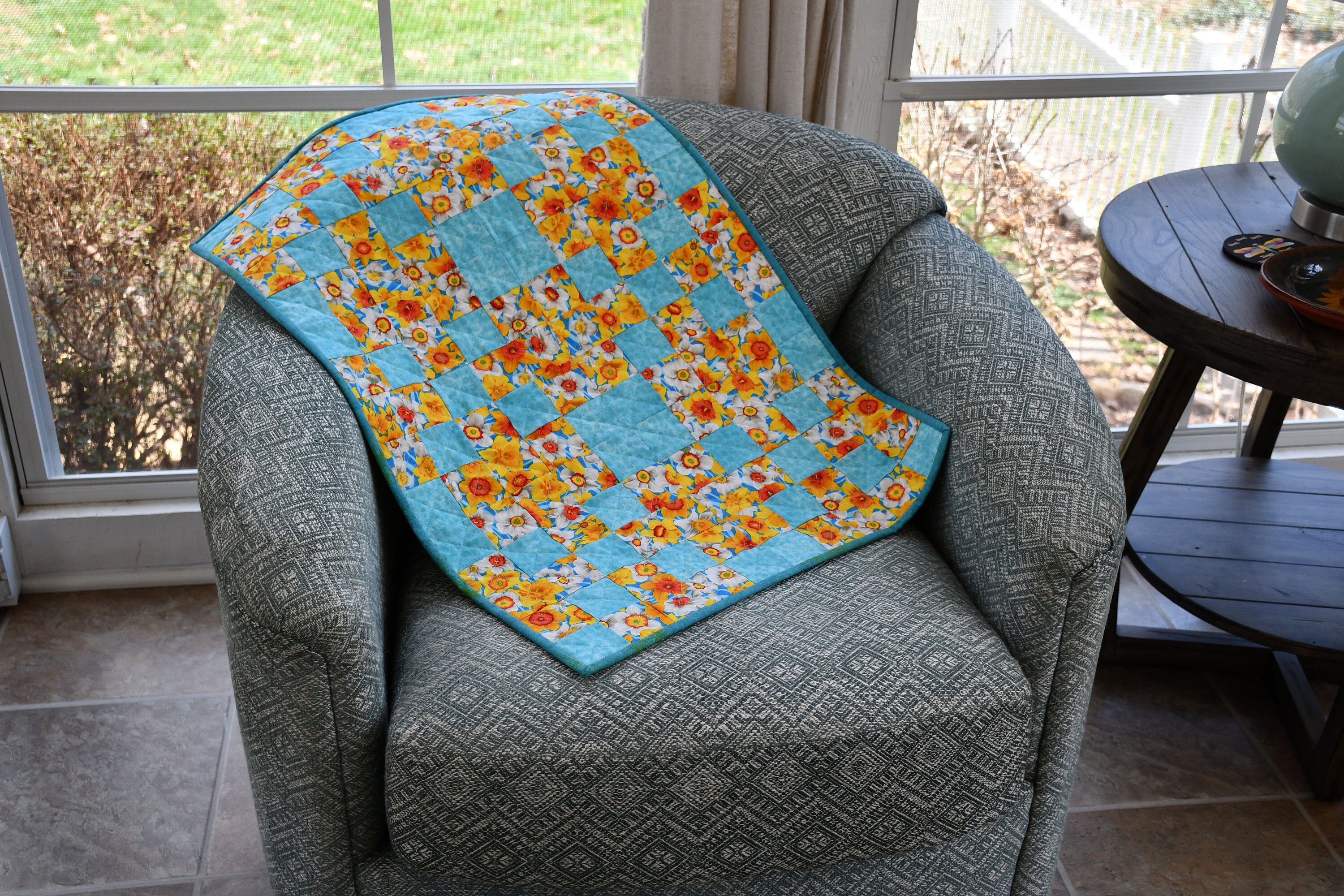 Spring Quilt Daffodil Table Topper Blue Yellow Table Runner - Etsy