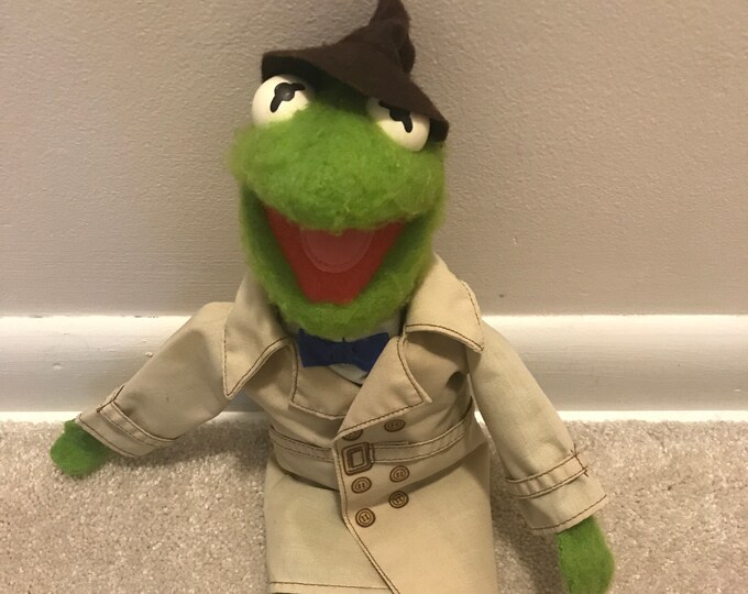 Kermit the Frog Plush Muppet in Reporter/detective Trench Coat & Fedora ...