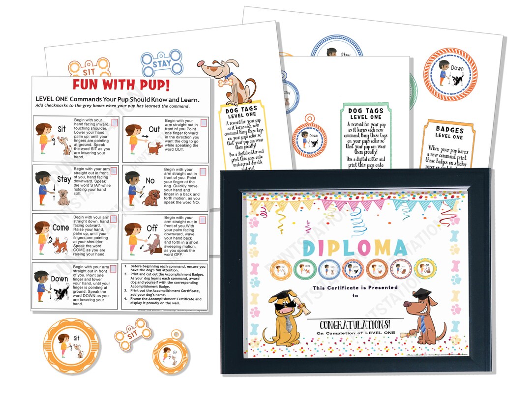 LEVEL 1 Dog Training PRINTABLE, Puppy Training for Kids, Accomplishment ...