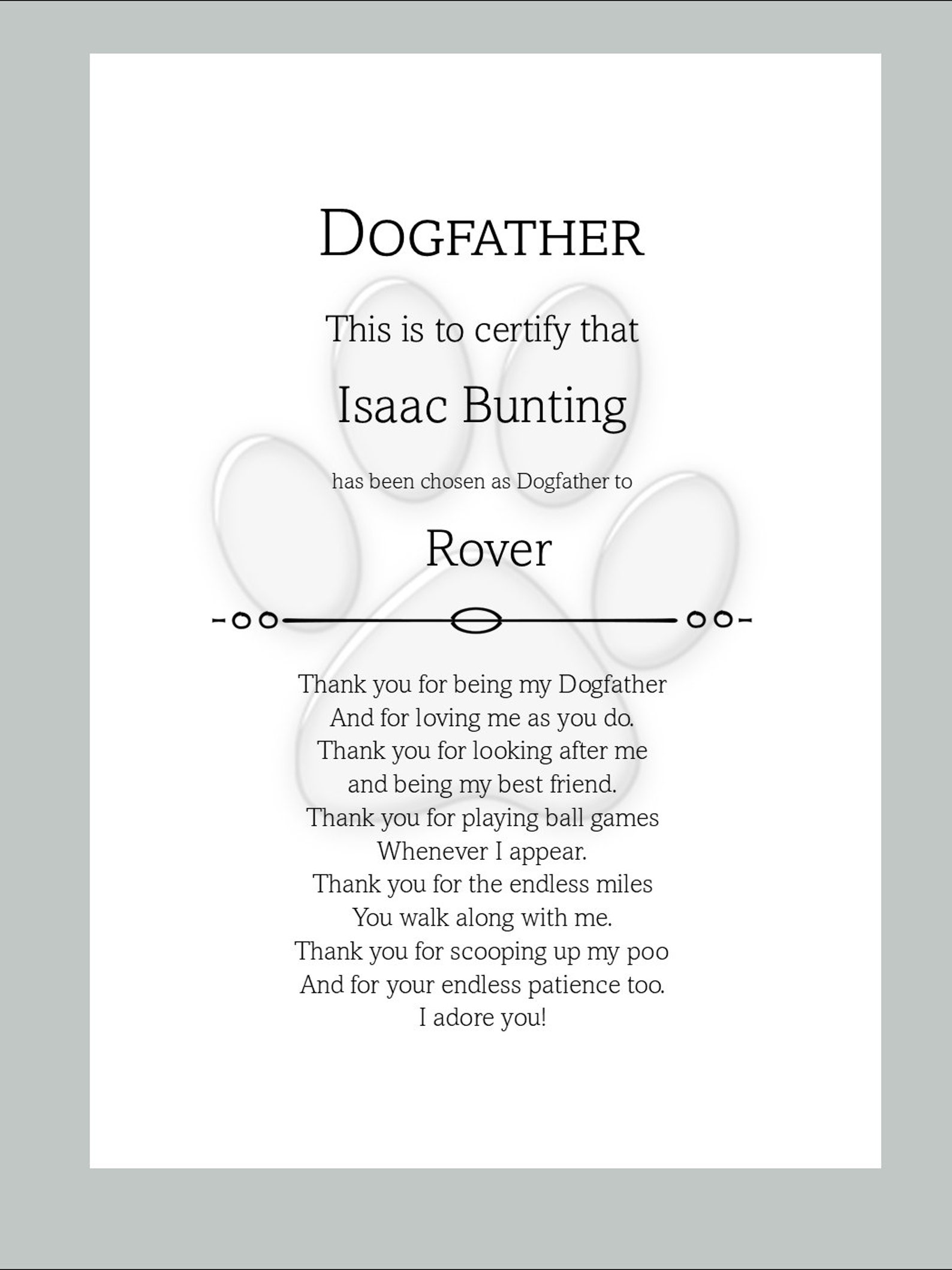 Dogmother Certificate Dog Minder Certificate Dog Owner | Etsy