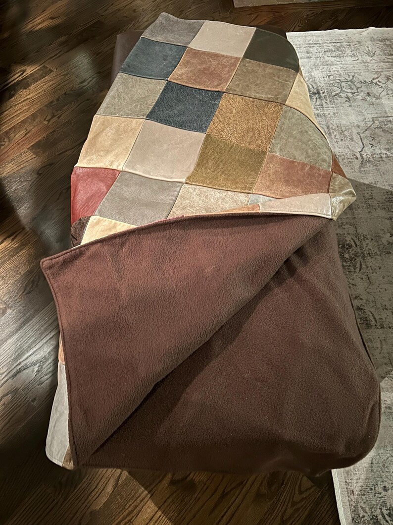 Handmade Patchwork Leather Blanket With Fleece Backing - Etsy
