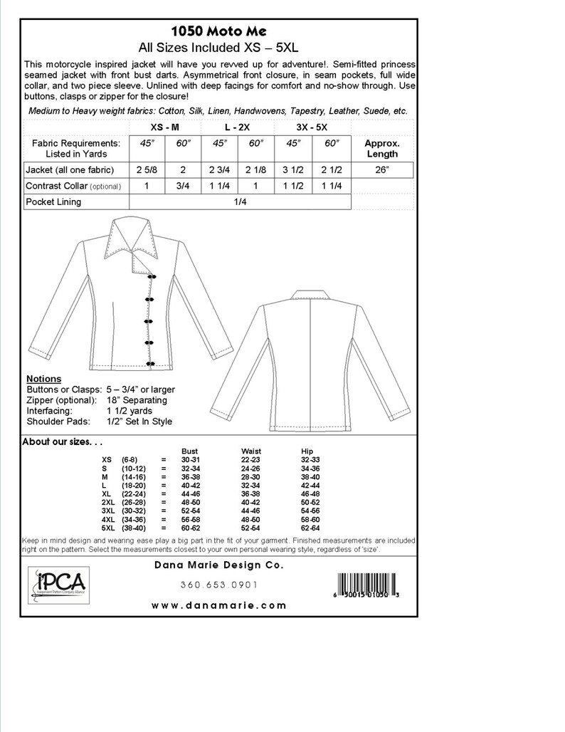 Moto Me Motorcycle Jacket - Sewing Pattern - Multi Sized - Semi Fitted ...