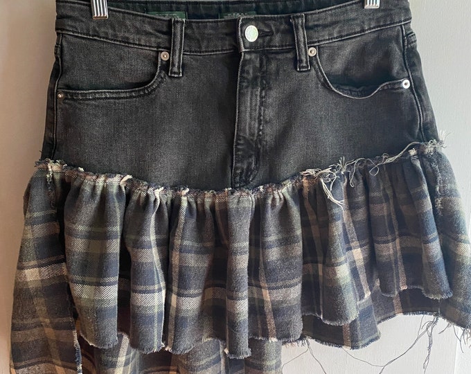 Frankenskirt - Plaid Punk Flannel Skirt With Denim Waist and Pockets ...