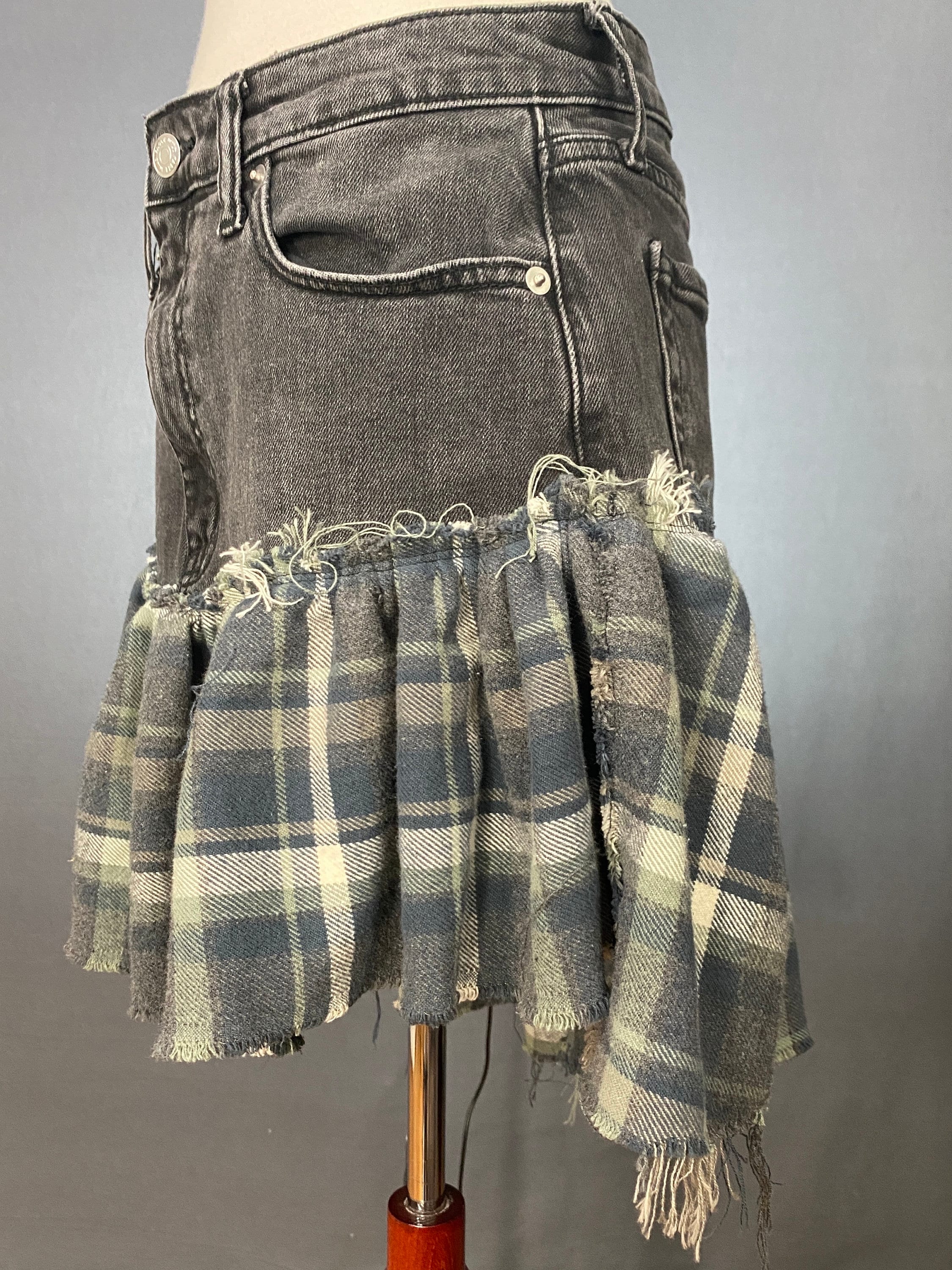 Frankenskirt - Plaid Punk Flannel Skirt With Denim Waist and Pockets ...