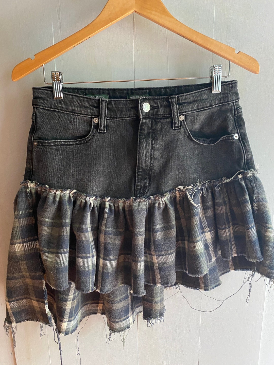 Frankenskirt - Plaid Punk Flannel Skirt With Denim Waist and Pockets ...