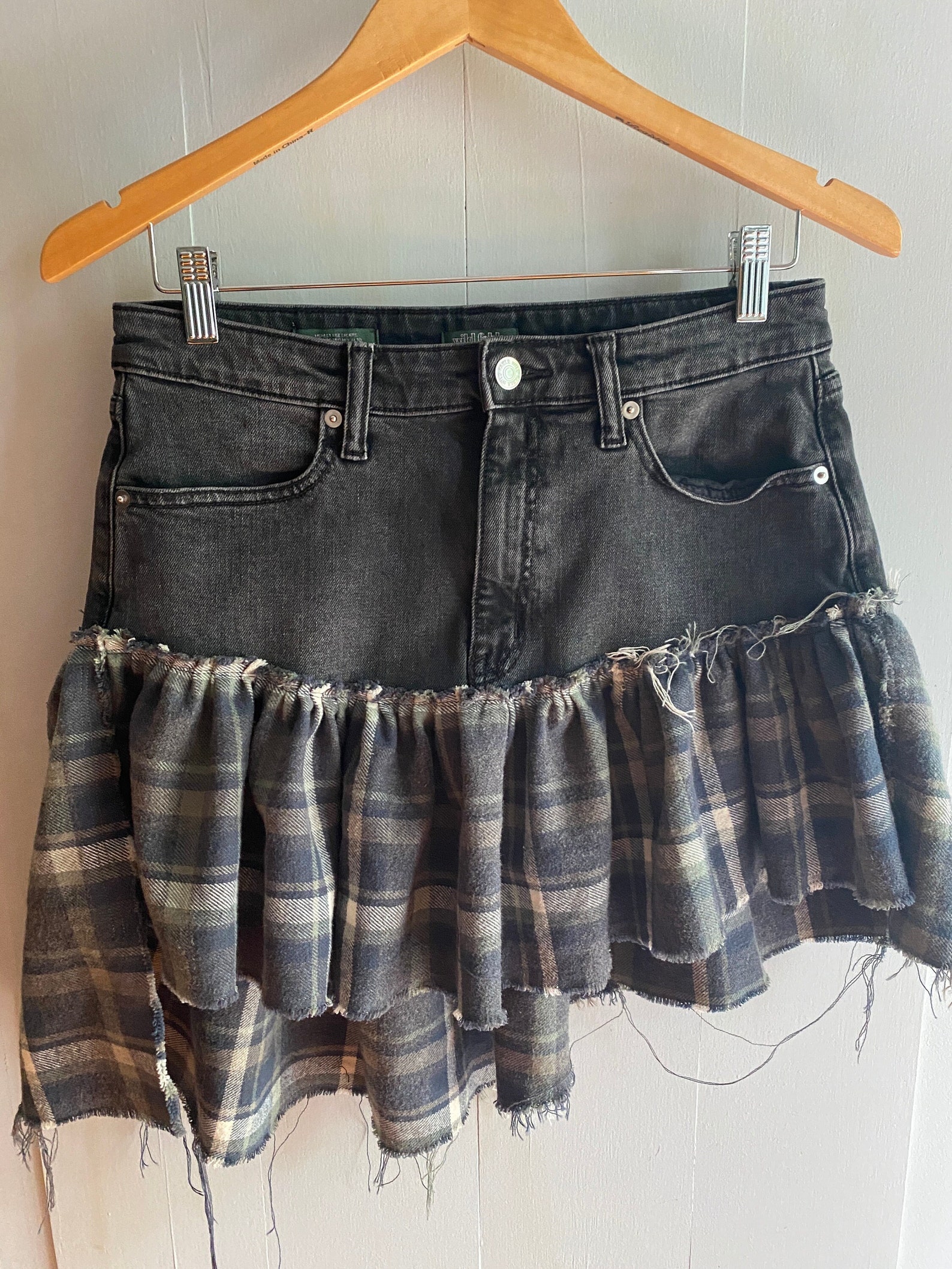 Frankenskirt - Plaid Punk Flannel Skirt With Denim Waist and Pockets ...