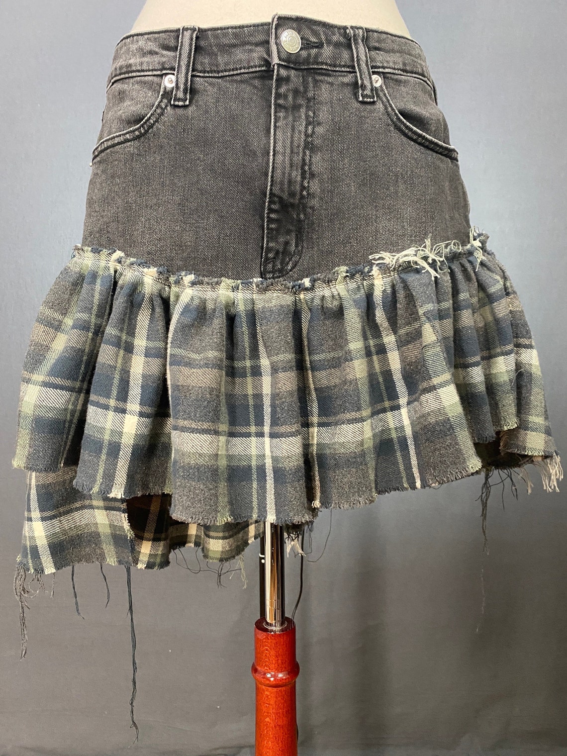 Frankenskirt - Plaid Punk Flannel Skirt With Denim Waist and Pockets ...