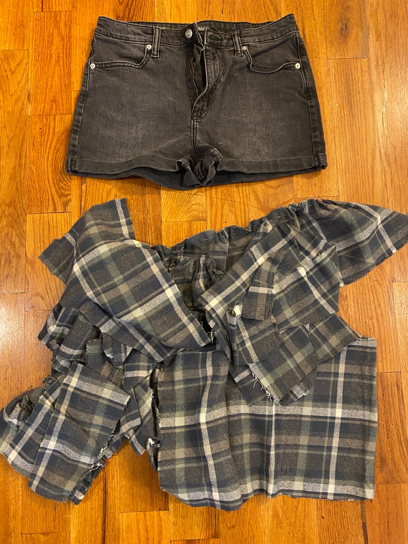 Frankenskirt - Plaid Punk Flannel Skirt With Denim Waist and Pockets ...