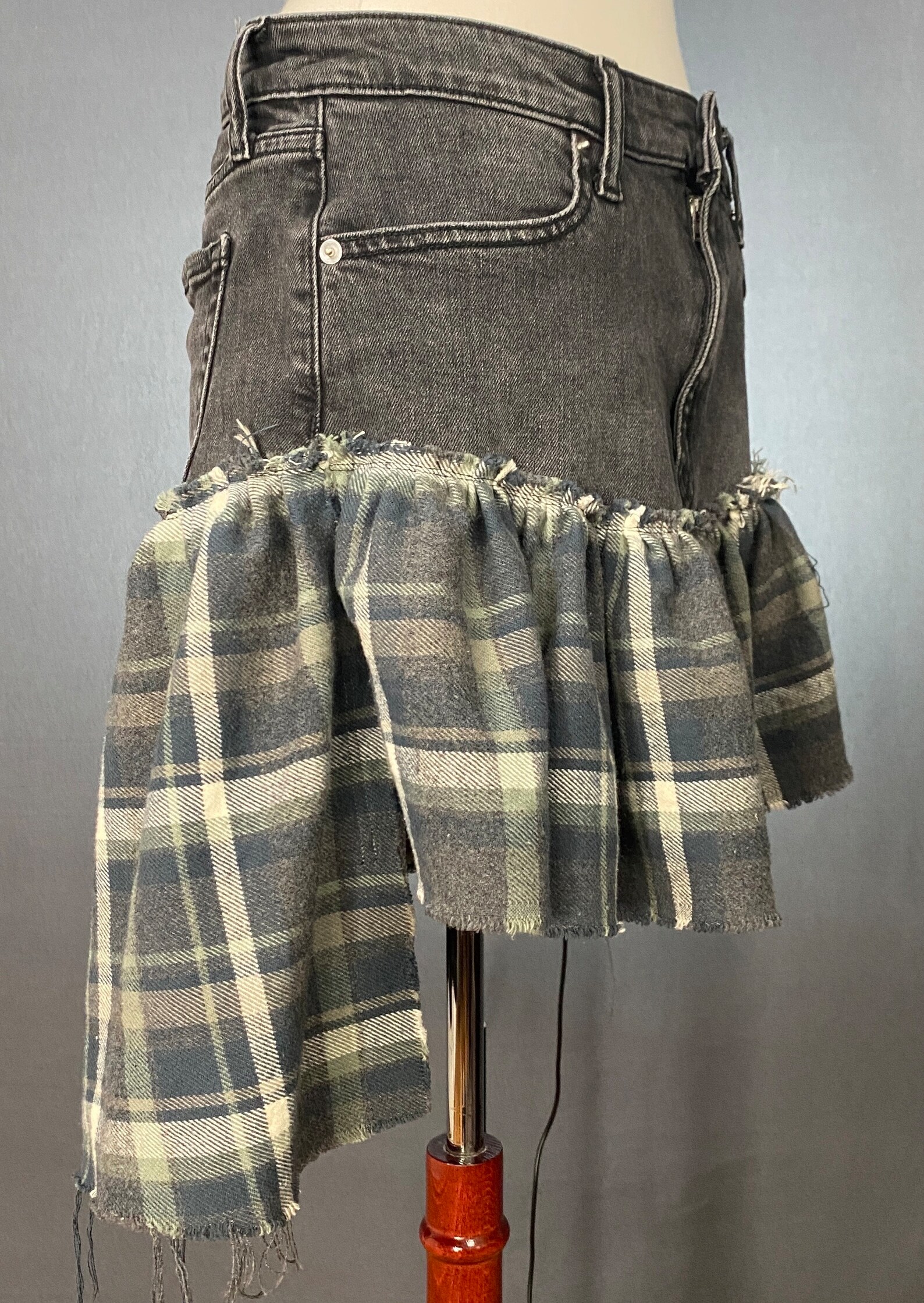 Frankenskirt - Plaid Punk Flannel Skirt With Denim Waist and Pockets ...