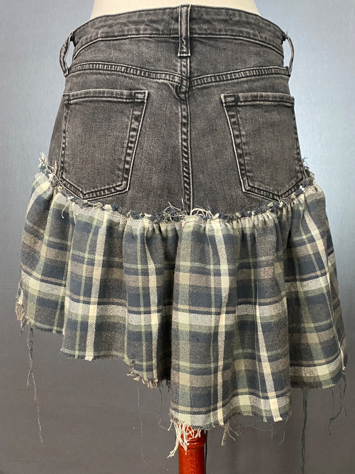 Frankenskirt - Plaid Punk Flannel Skirt With Denim Waist and Pockets ...