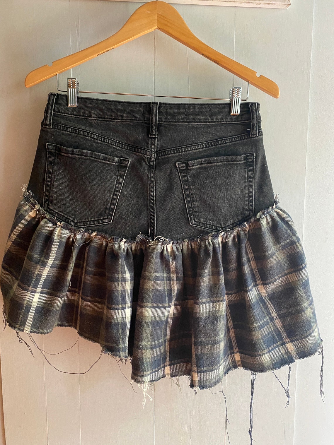 Frankenskirt - Plaid Punk Flannel Skirt With Denim Waist and Pockets ...